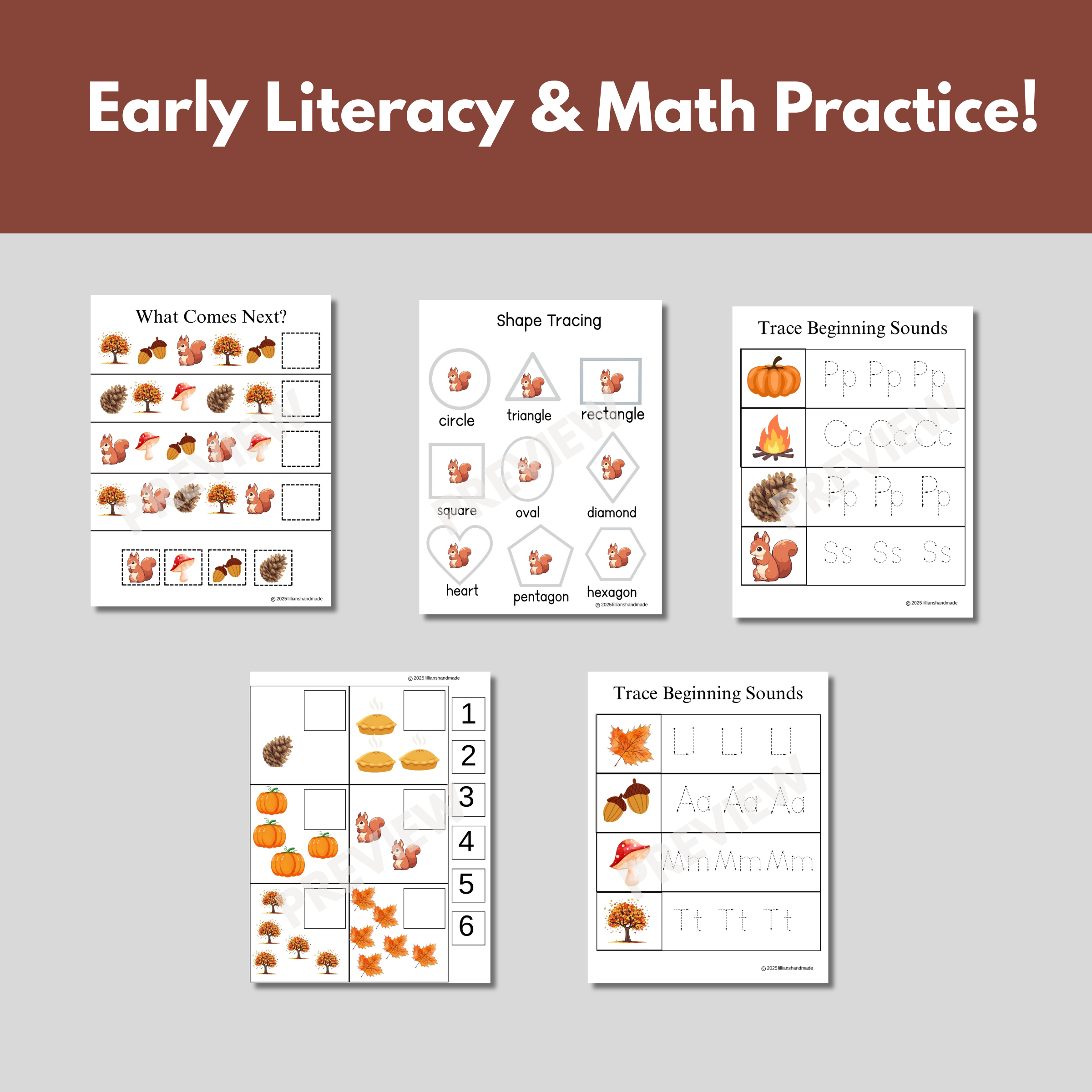 Fall Activity Printables Early Literacy and Math Practice Overview ...