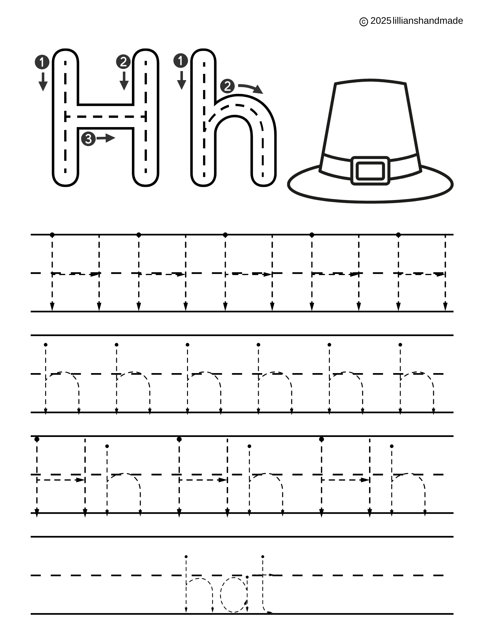 Trace the Letter H and Word Hat – Lillian's Handmade