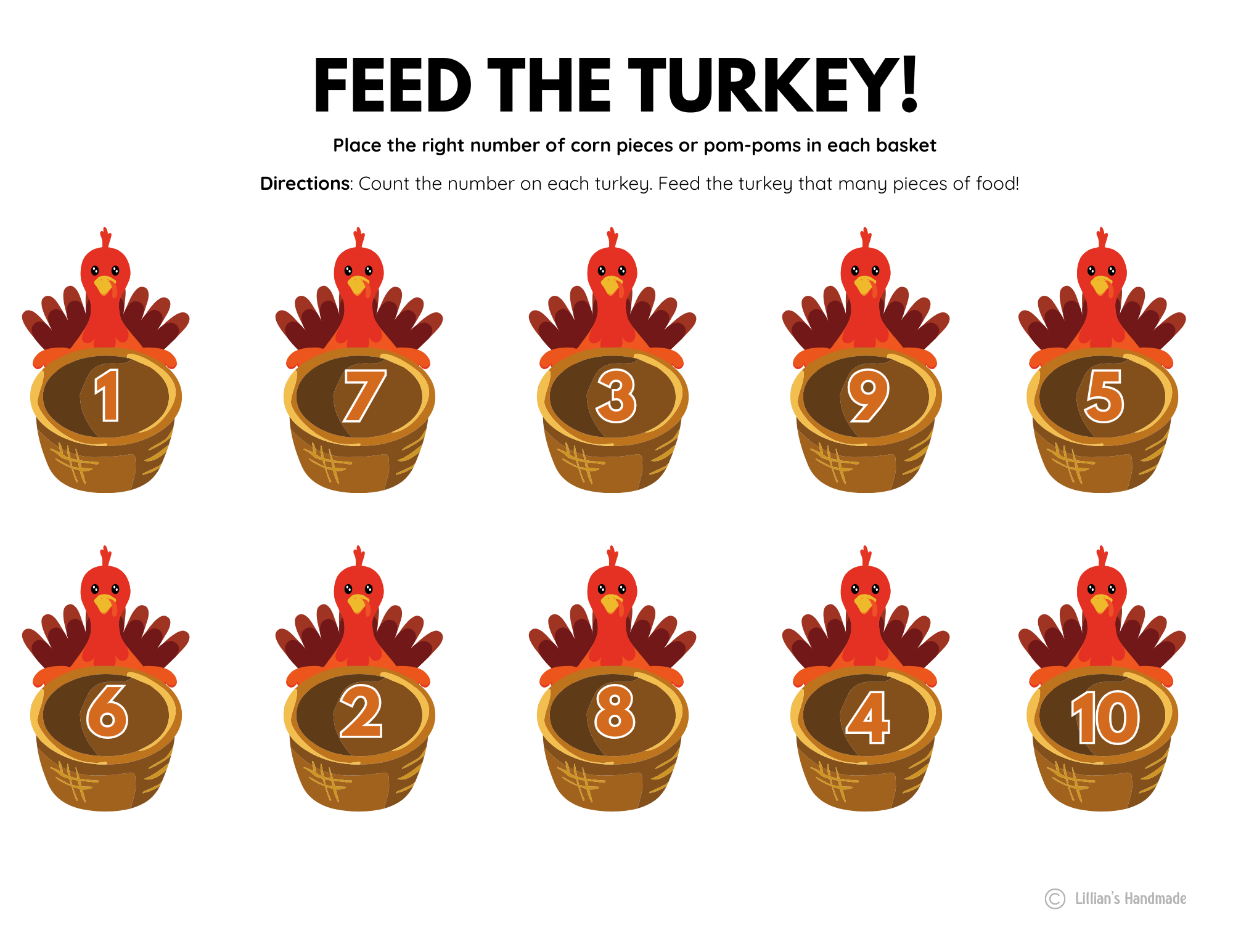 “Feed the Turkey Counting Mat – Free Thanksgiving Math Printable for ...