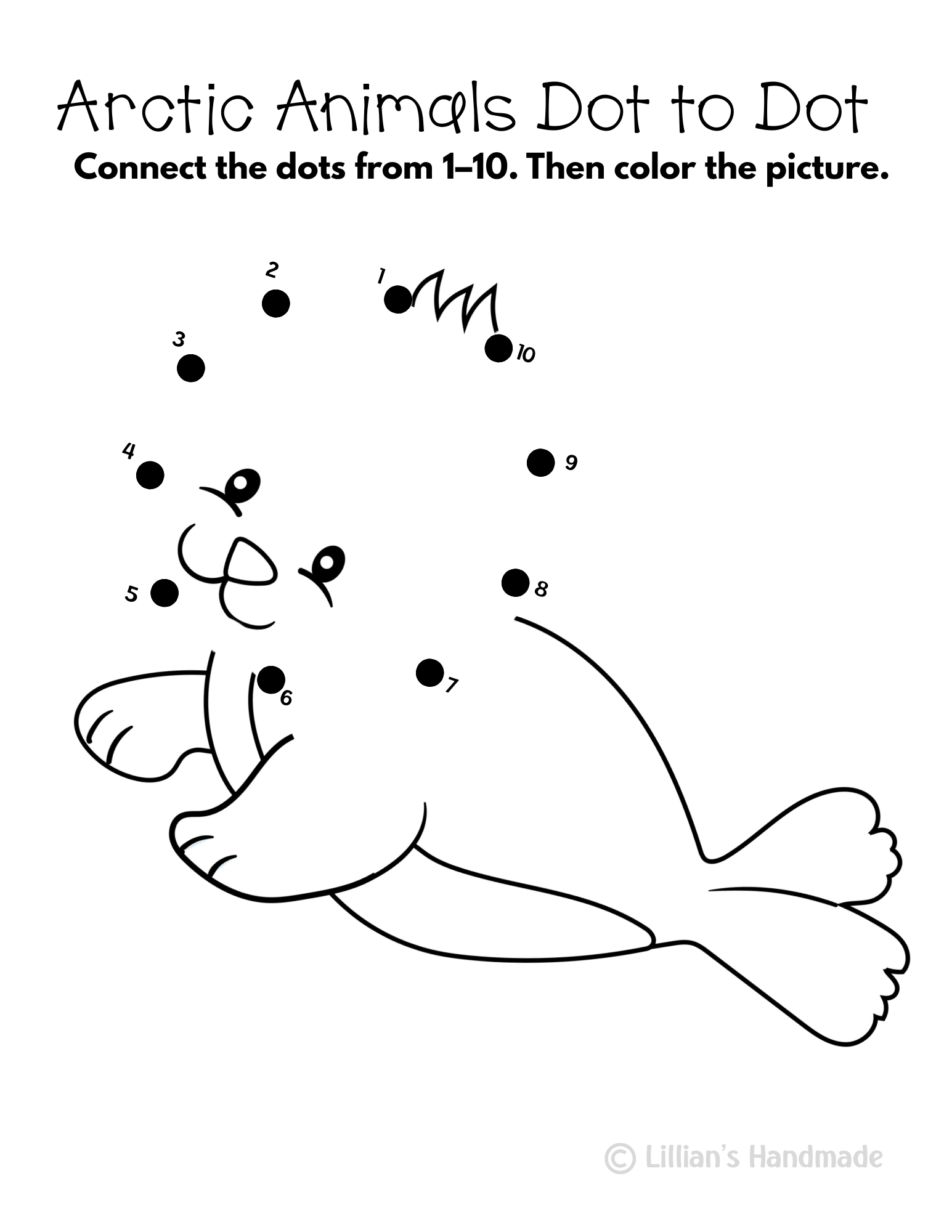 Arctic Animals Dot to Dot Seal (1–10) – Lillian's Handmade