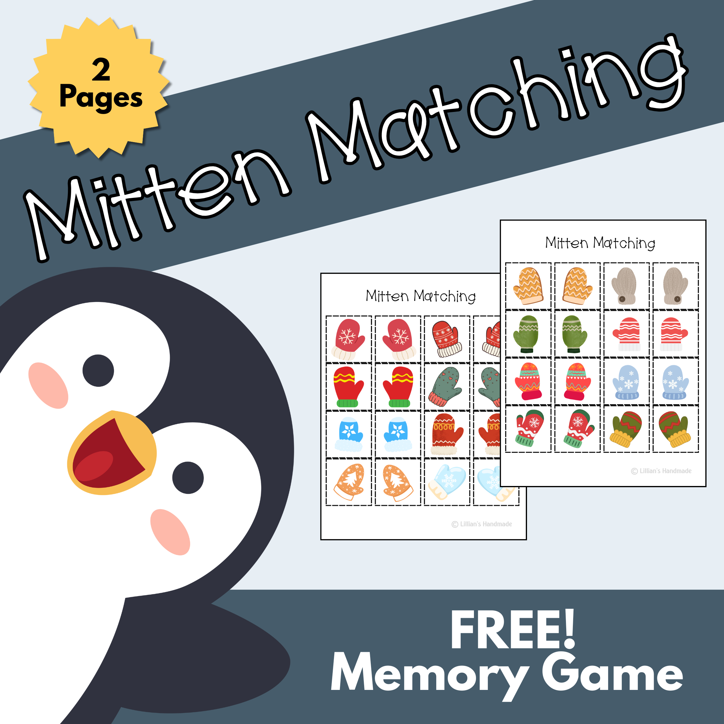 Winter Mitten Matching Memory Game – Free Printable – Lillian's Handmade
