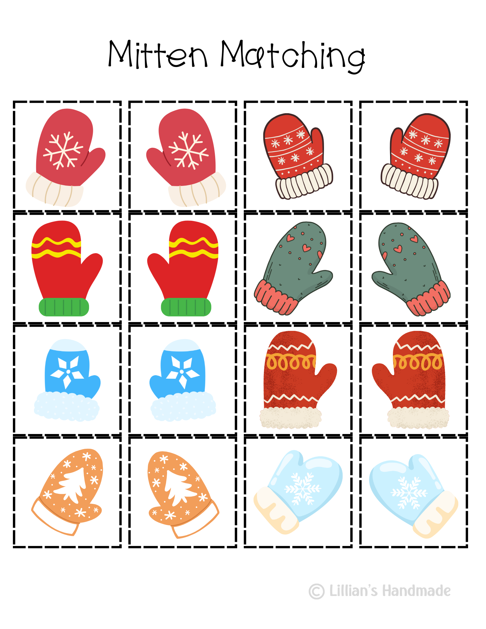 Winter Mitten Matching Memory Game Page – Lillian's Handmade