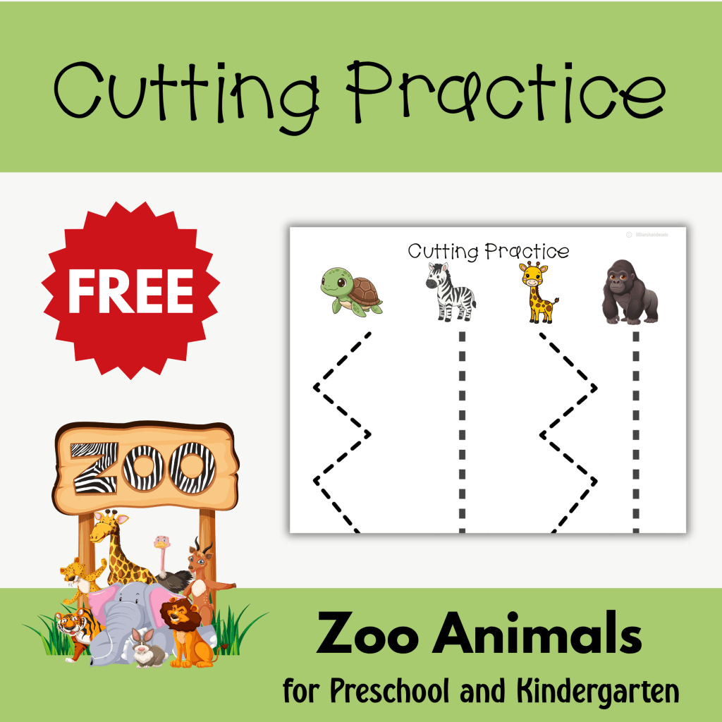 Free Zoo Animals Cutting Practice for Preschool Kids